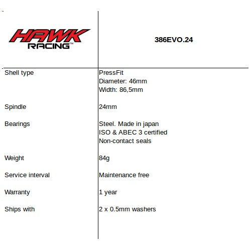 Hawk Racing BB386 EVO 24mm bottom bracket – ultimate watts
